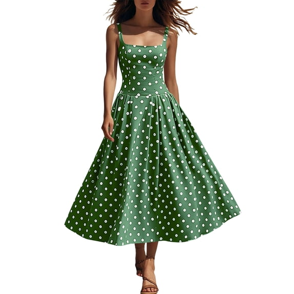 Women's Polka Dots Summer Vacation Maxi Dress, Elegant Square Neck ...