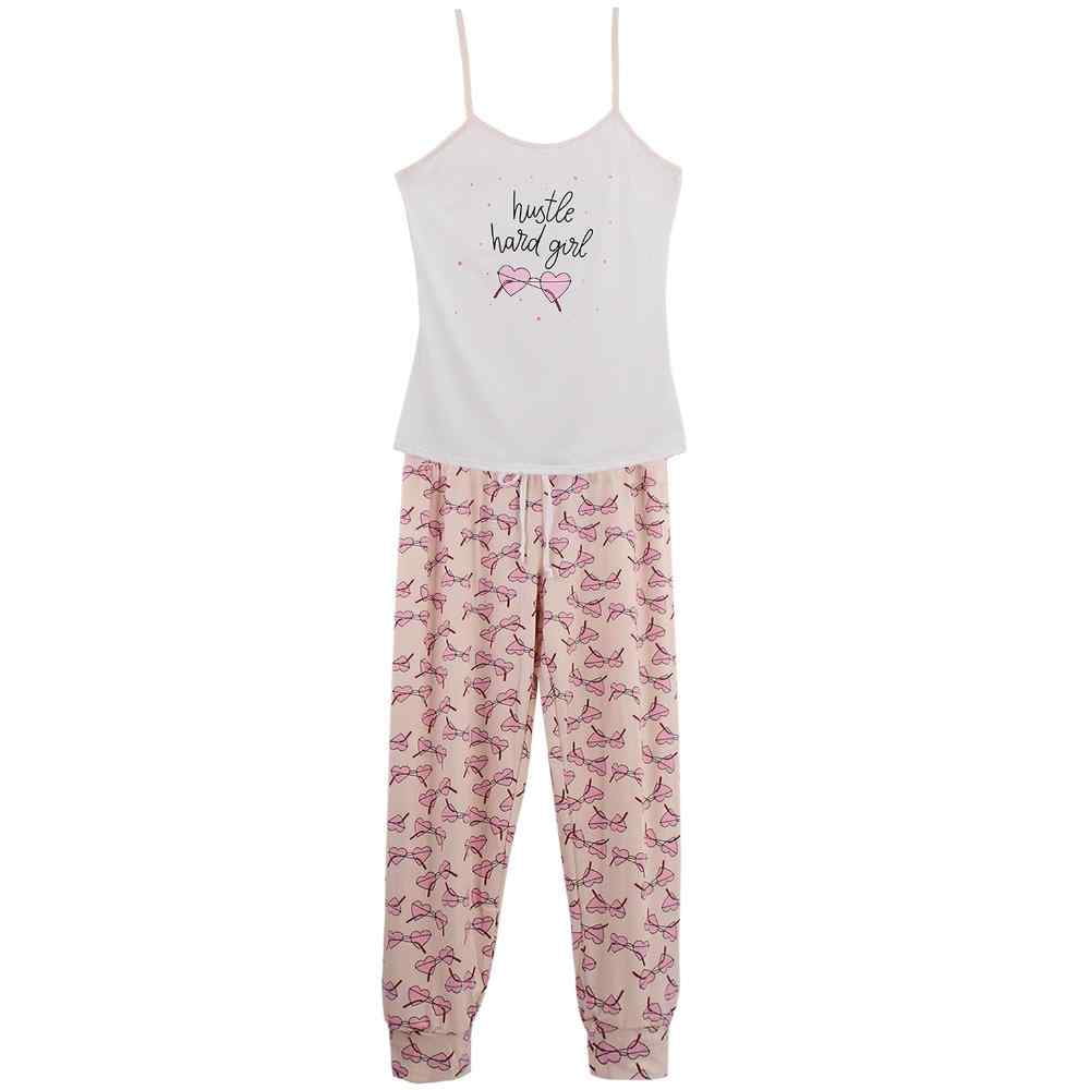 Women's Poly Tank Top Pajama & Pants Set, Heart Sunglasses/Pink, L, 1 ...