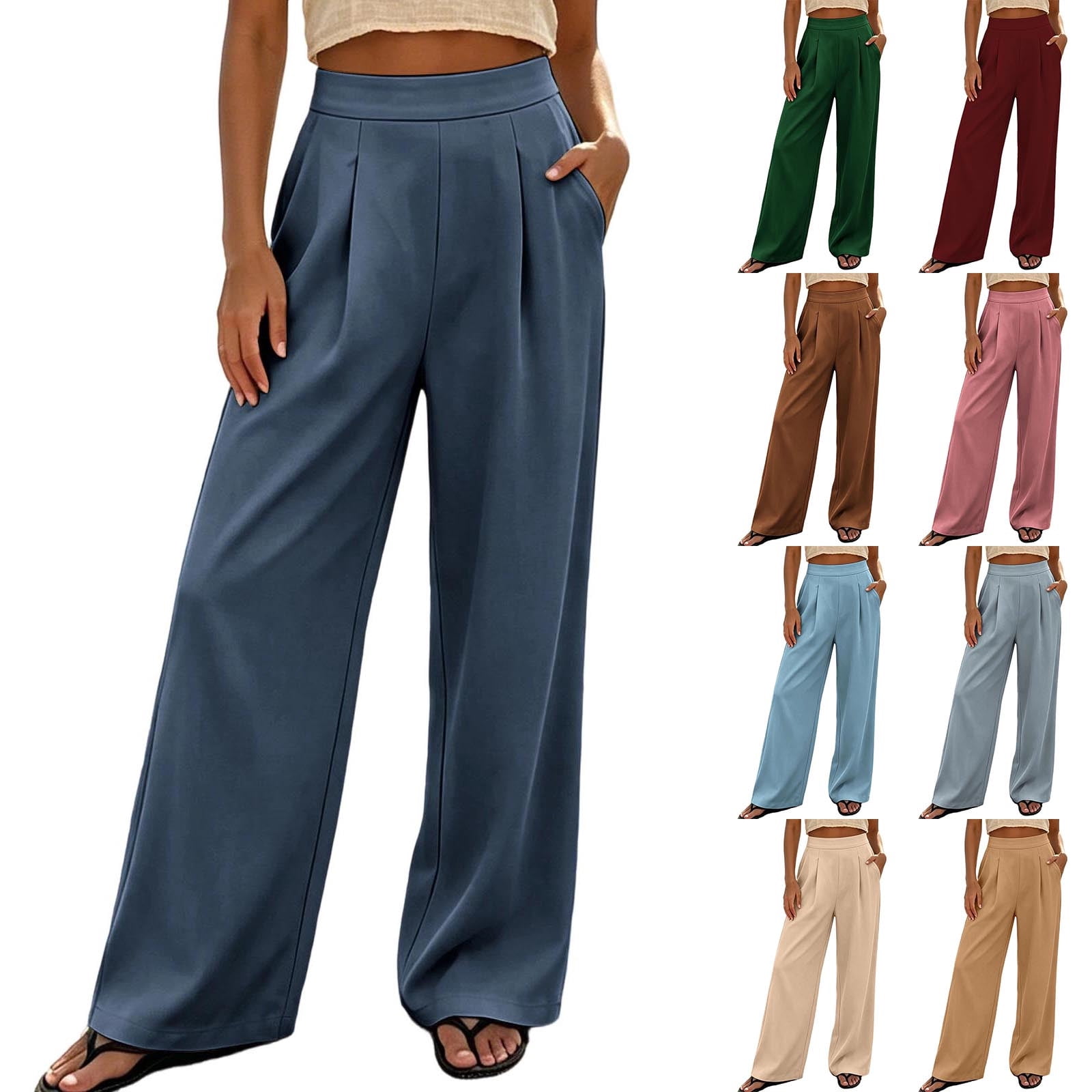 Women's Polyester Spandex High Waist Loose Flowy Wide Leg Pants ...