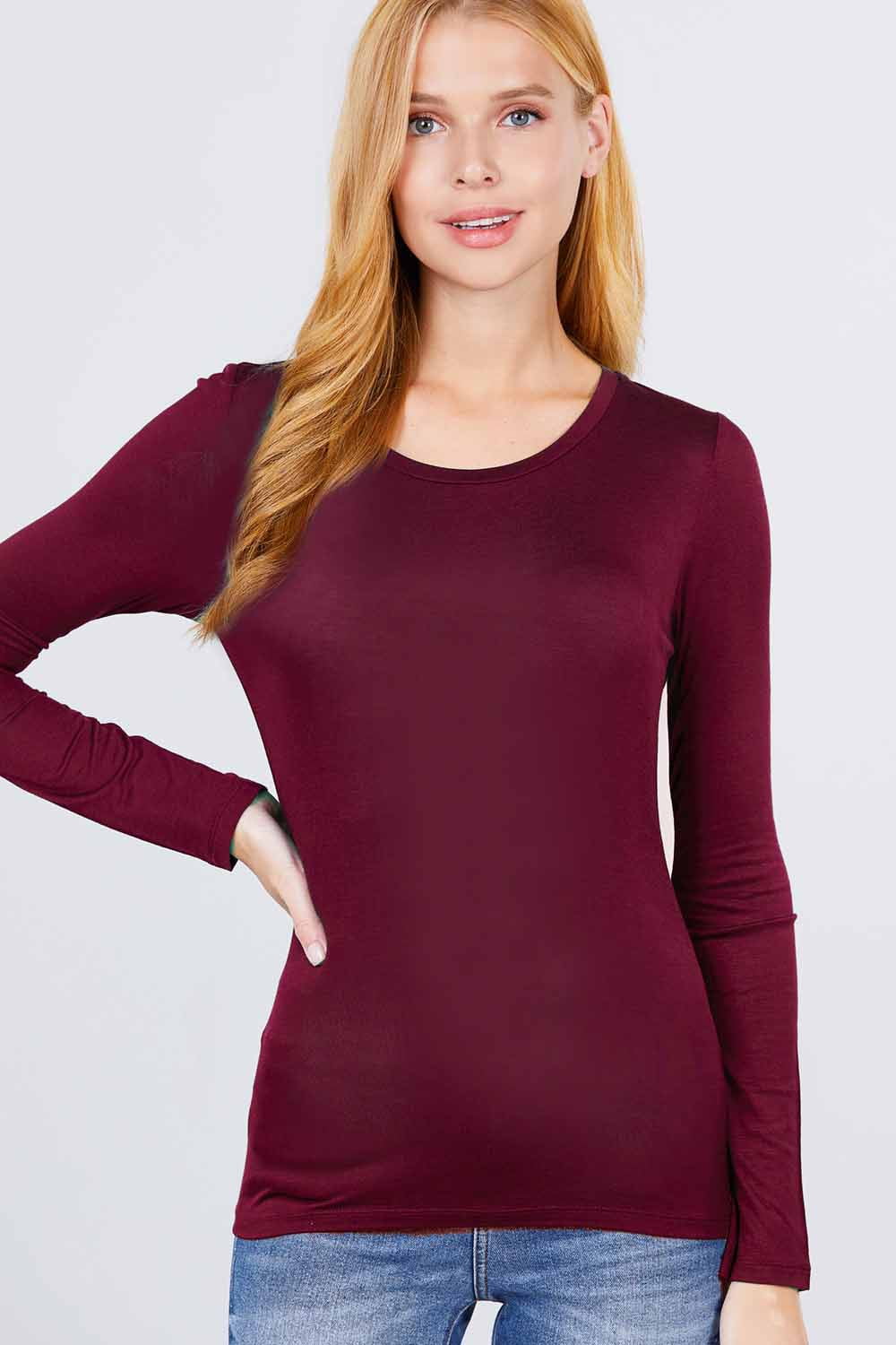Womens Premium Basic Long Sleeve Round Crew Neck T Shirt Top Warm Soft