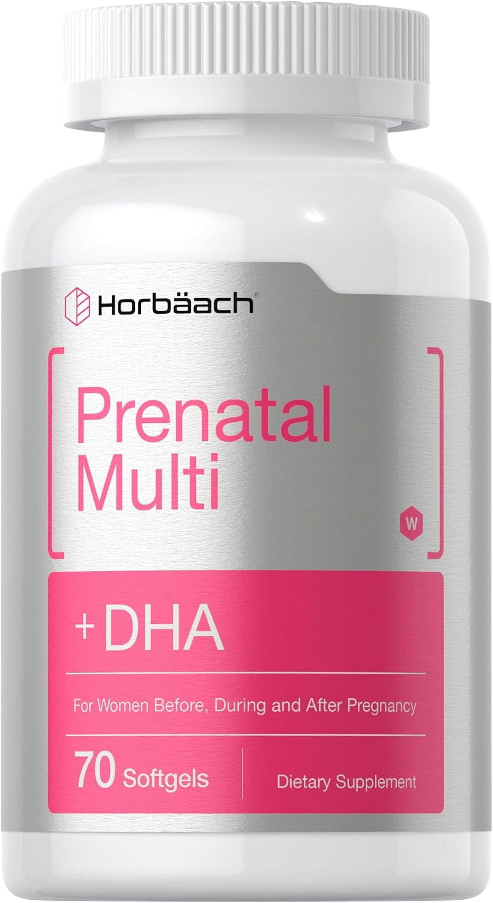 Horbaach Women's Prenatal Multivitamin, DHA, Iron, Folic Acid, Natural ...