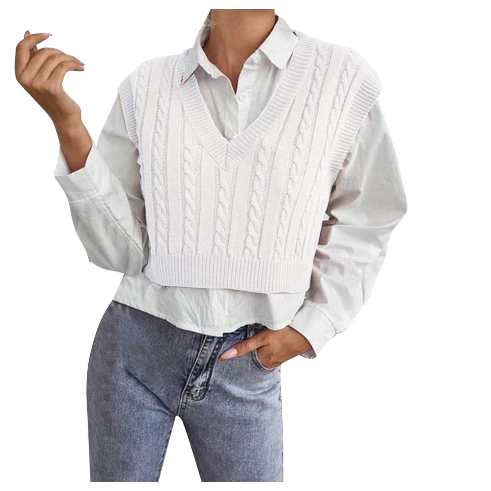 Women's Preppy Style Knitwear Tank Top Sleeveless V-Neck Vintage ...