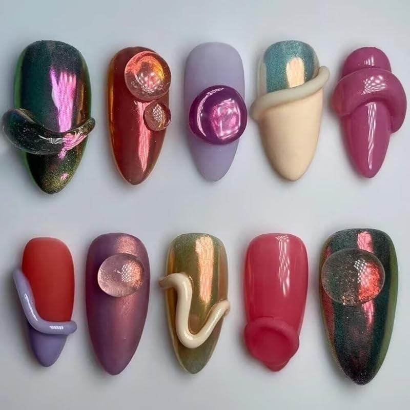 Women’s Press On Nails – Handmade Almond Shape with 3D Floral Design ...