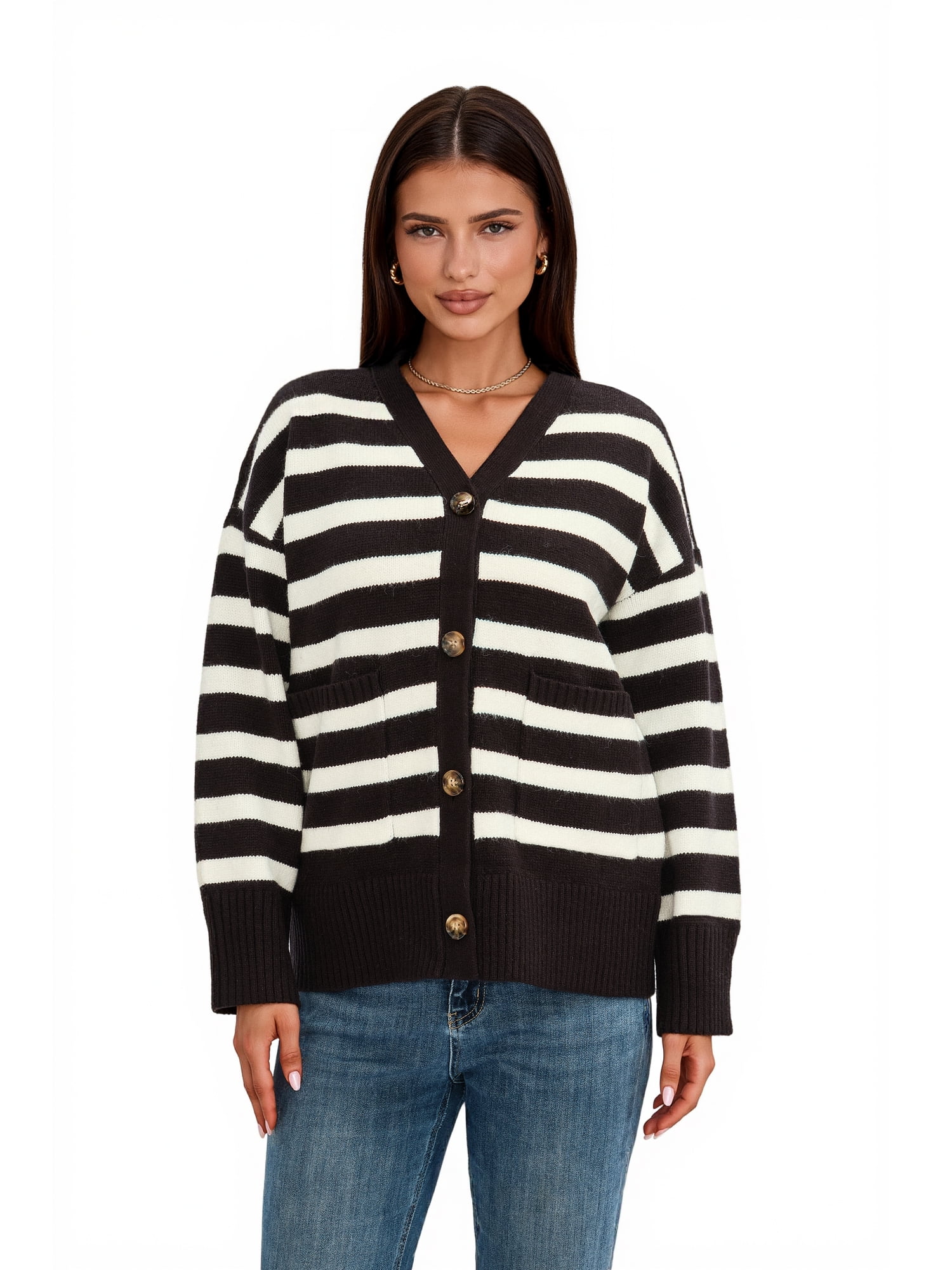 Women’s Pretty Garden COLOR BLOCK CARDIGAN - BUTTON CARDIGAN - Walmart.com