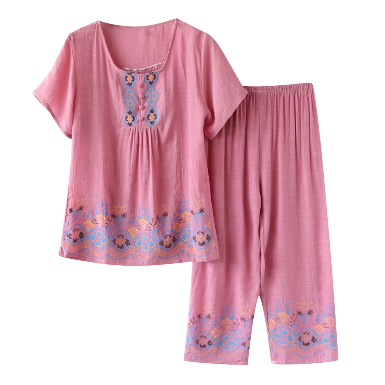 Women's Print Soft Sleepwear Capri Pajamas Sets Short Sleeve Two-Piece ...