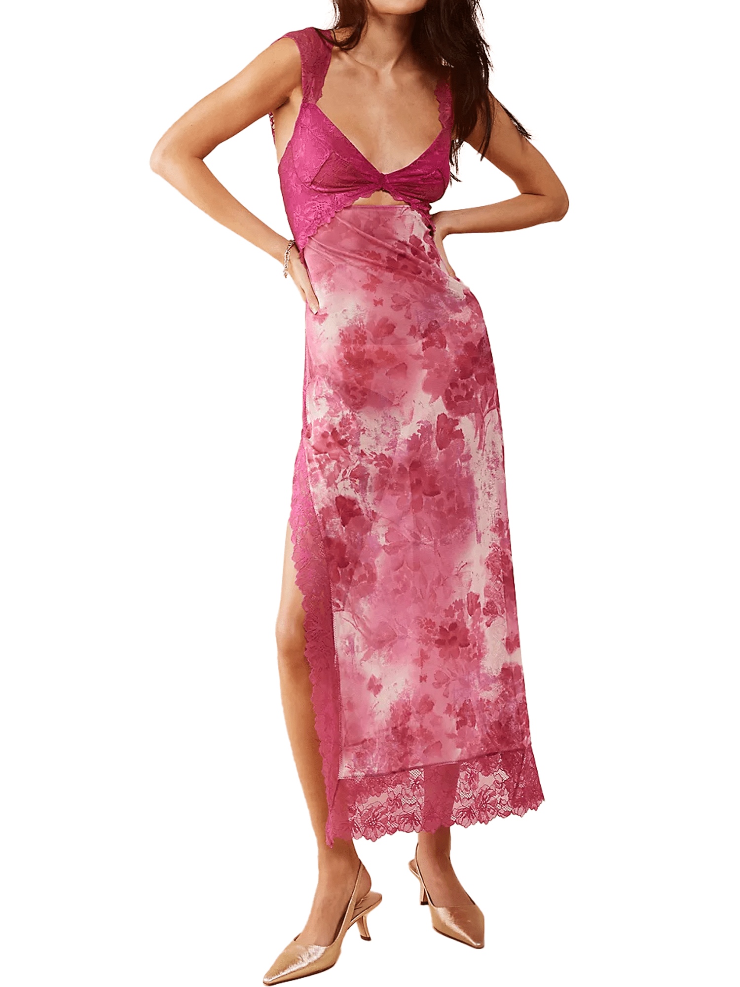 Women's Printed Backless Bodycon Maxi Dress Sleeveless Lace Patchwork ...