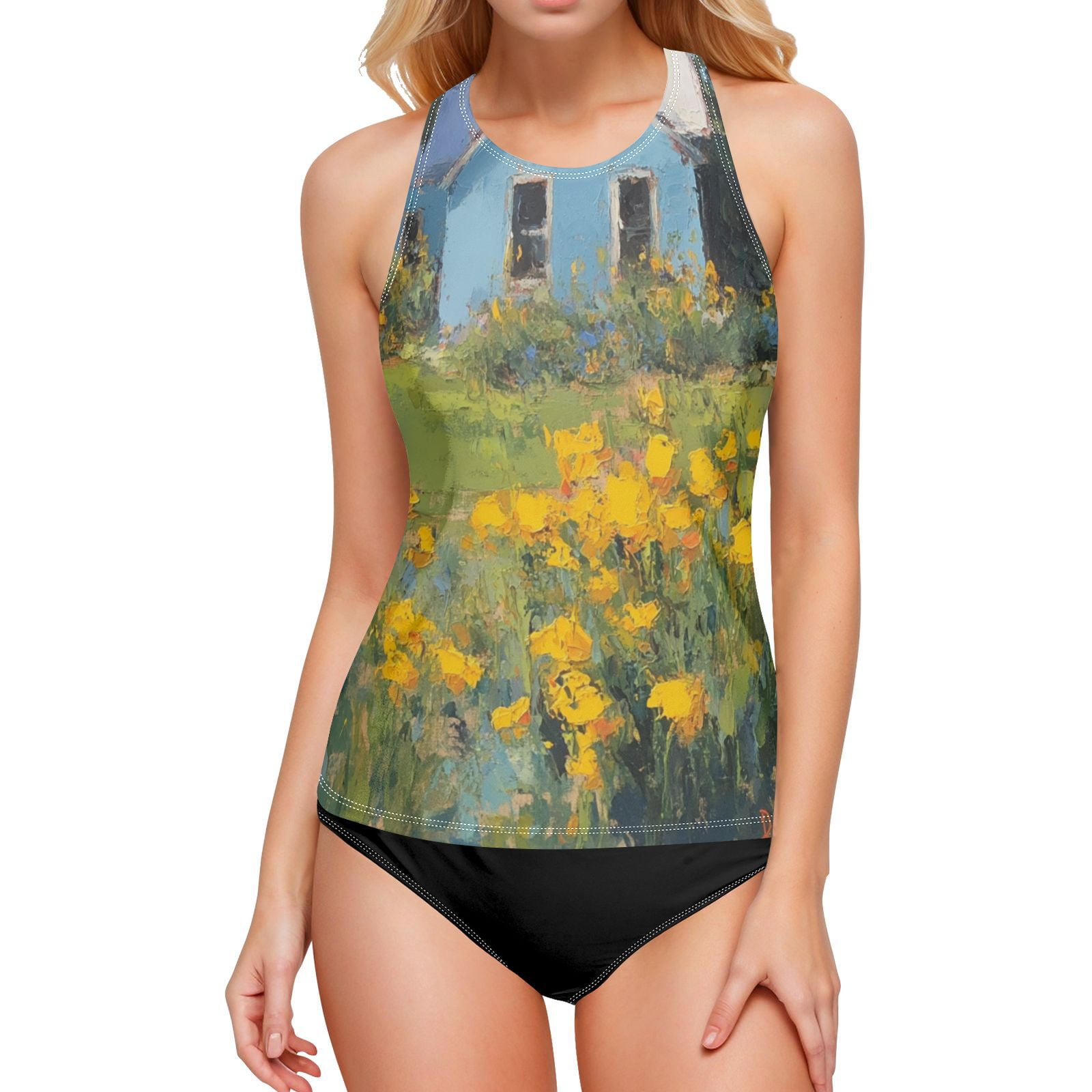 Women's Printed Tankini Top - High Elasticity Slim-Fit Swimsuit with ...