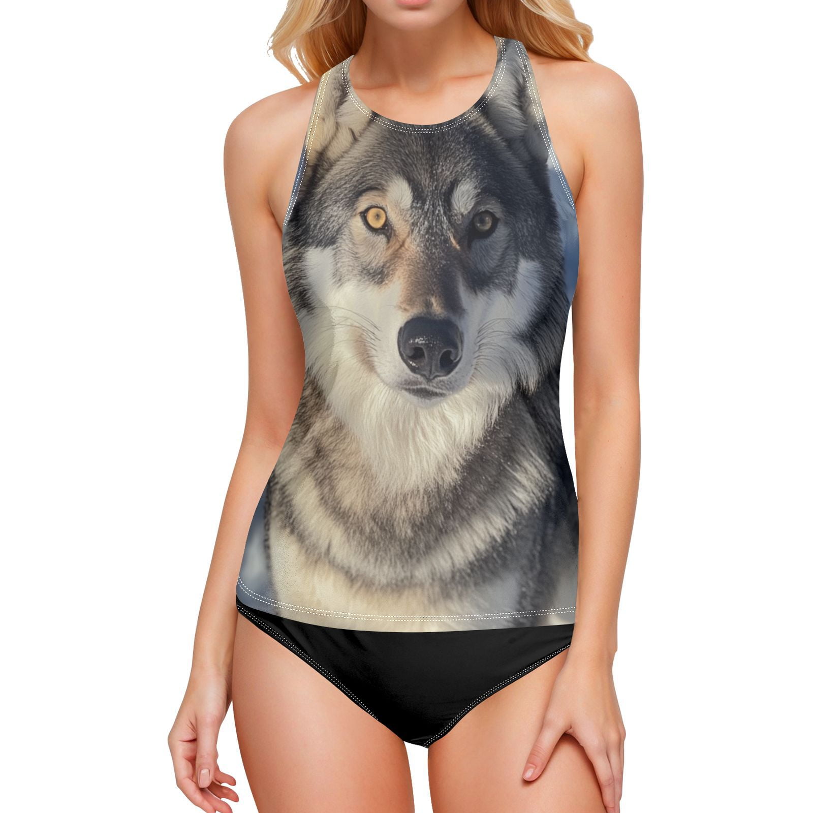 Women's Printed Tankini Top - High Elasticity Slim-Fit Swimsuit with Removable Straps & Cups ...