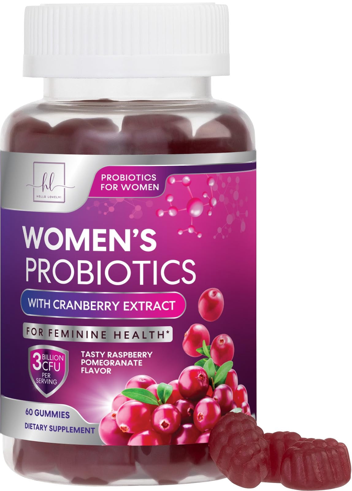 Probiotics for Women Gummies with Cranberry - 6 Premium Strains for PH ...
