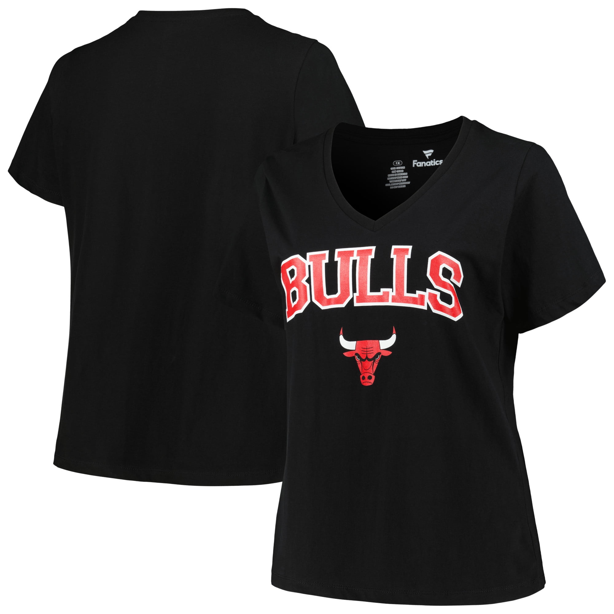 Women's Profile Black Chicago Bulls Plus Size Arch Over Logo V-Neck T ...
