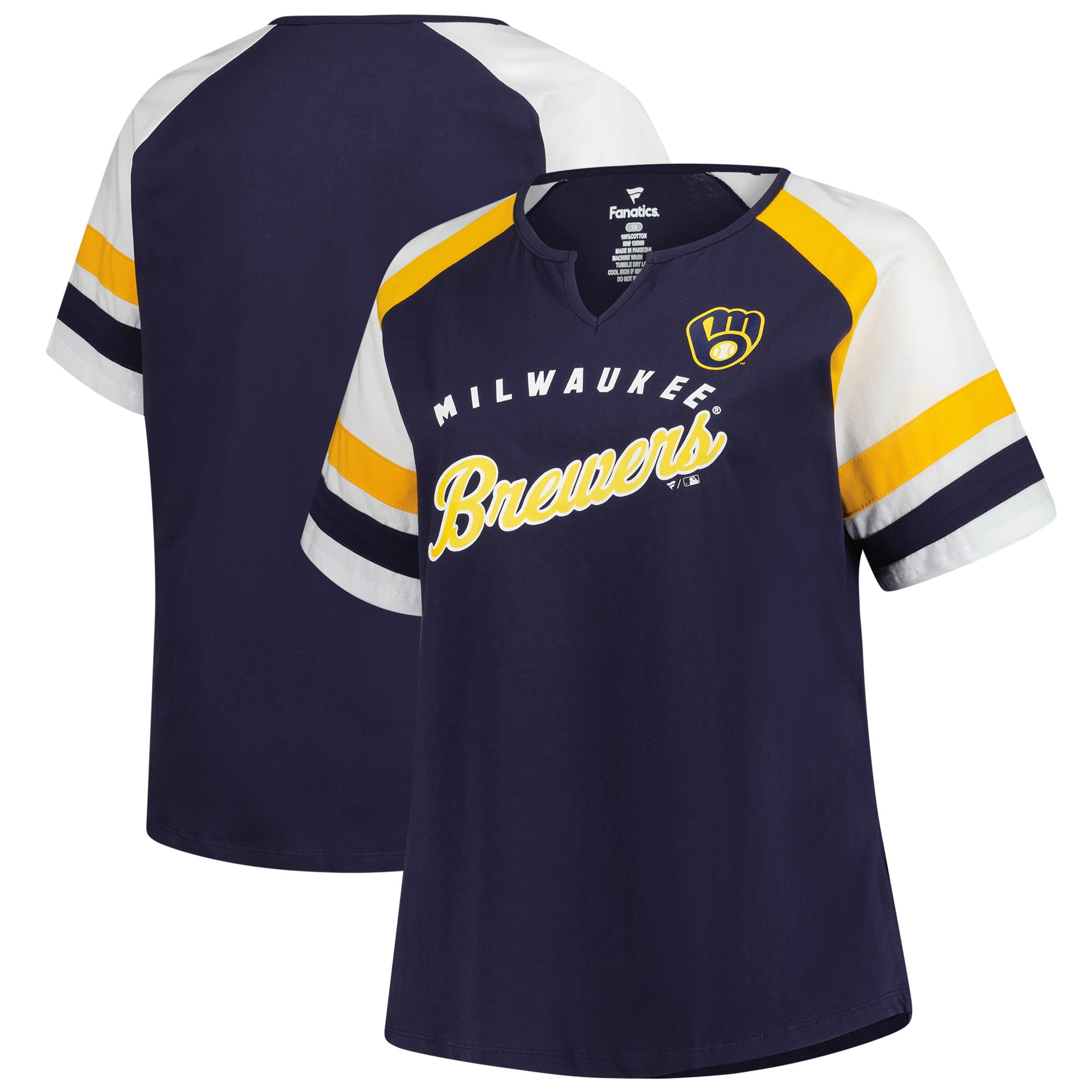 Women's Profile Navy Milwaukee Brewers Plus Sized Arched Notch Neck T ...