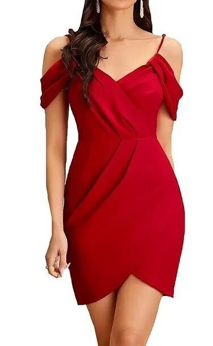 Women's Puff Sleeve V-Neck Bodycon Casual Mini Dress Fold Pleated ...