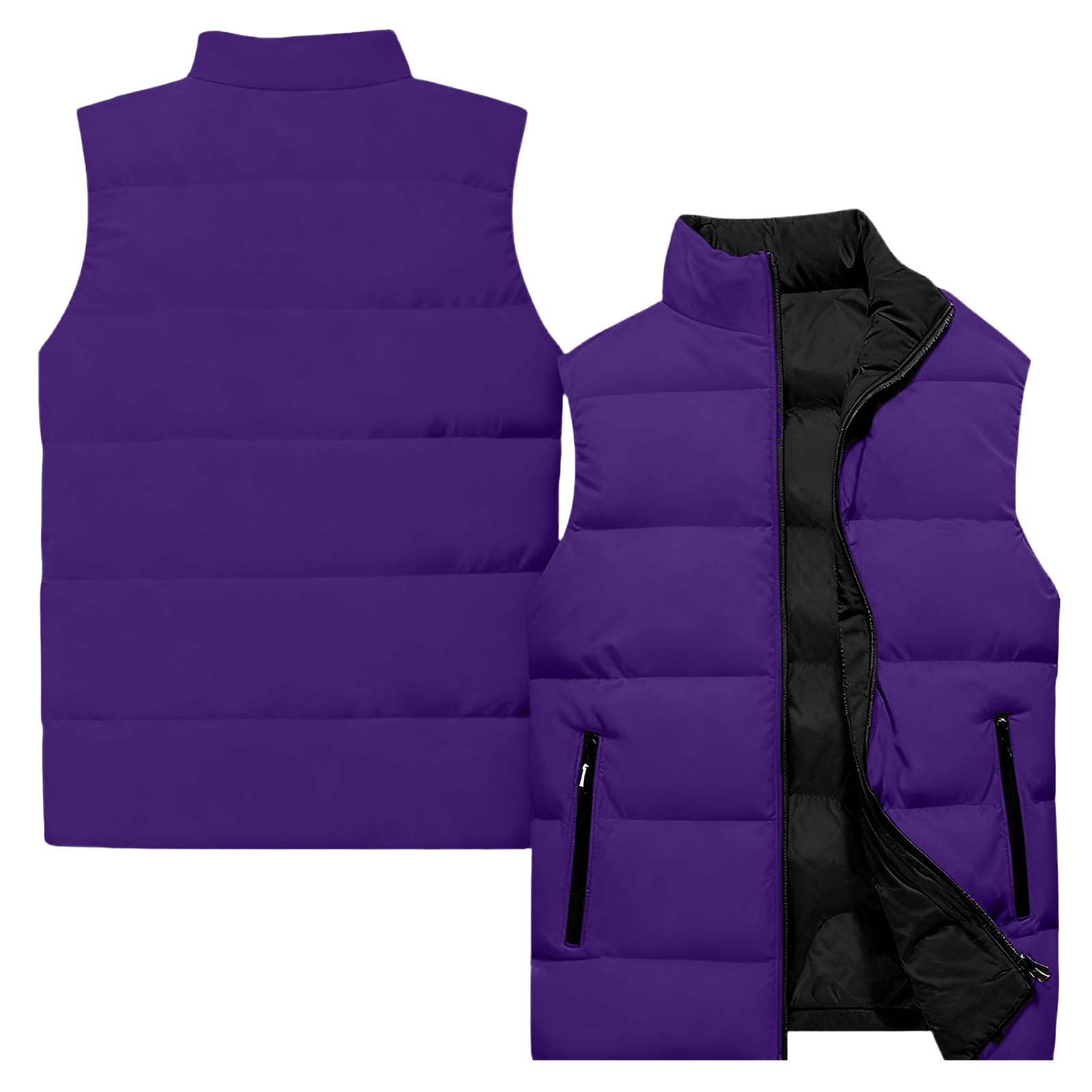 Women's Puffer Vest Without Sleeves, Solid Neutral Color Quilted Body ...