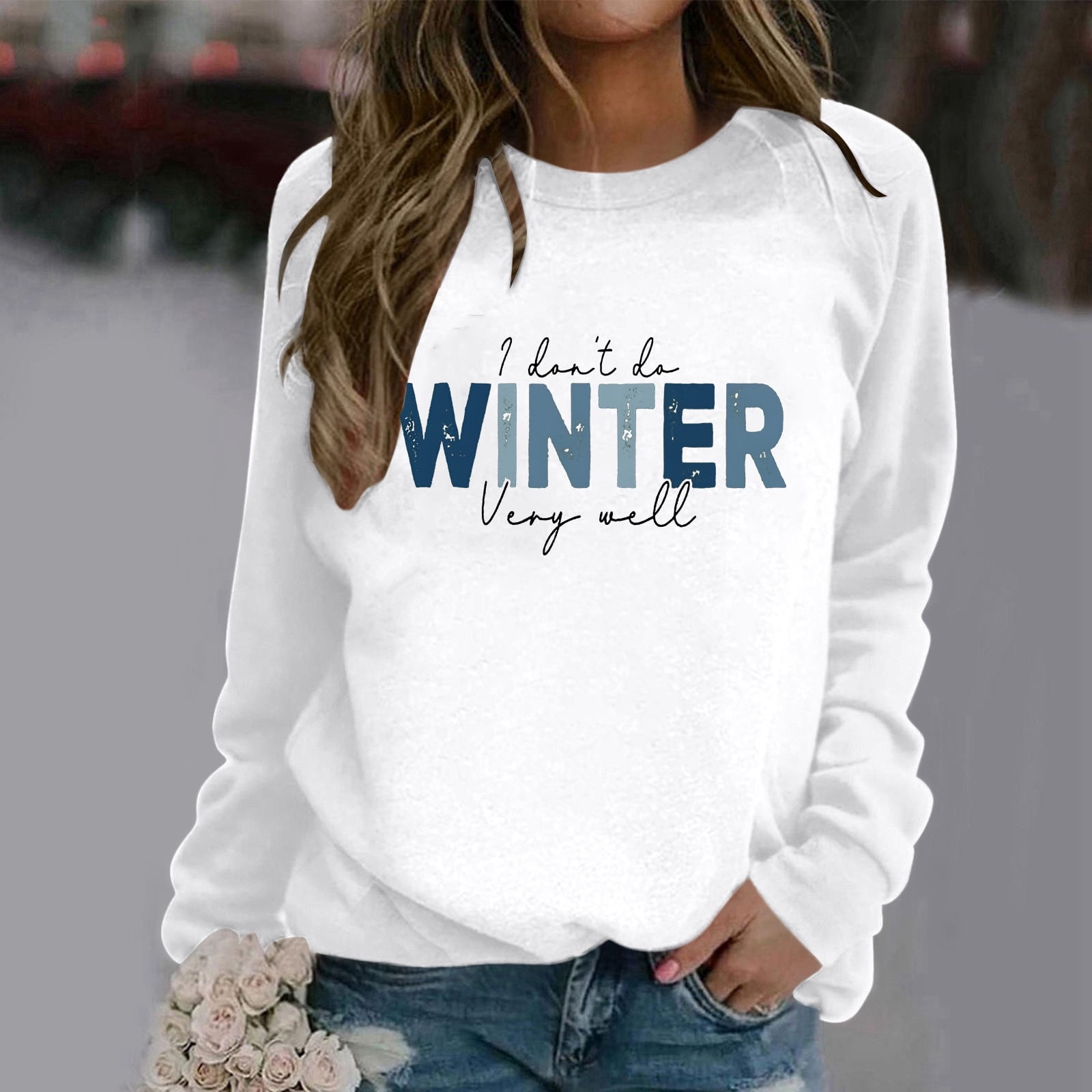 Women's Pullover Hoodie Letter Print Round Neck Top for Fall & Winter ...