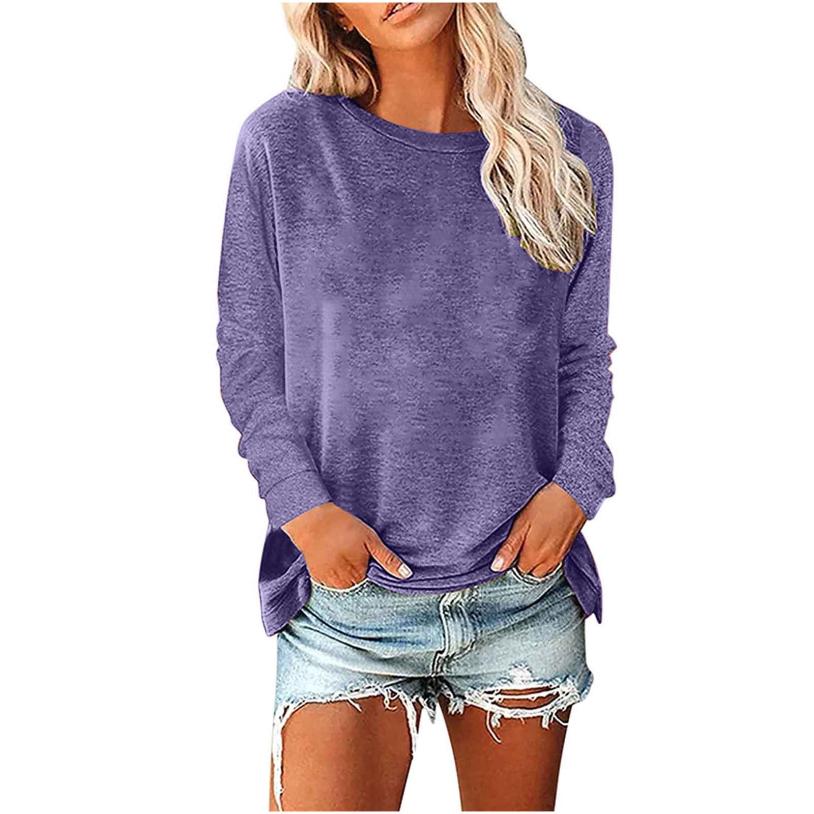 Women's Pullover Tops 2024 Trendy Raglan Long Sleeves Crewneck T-Shirts ...