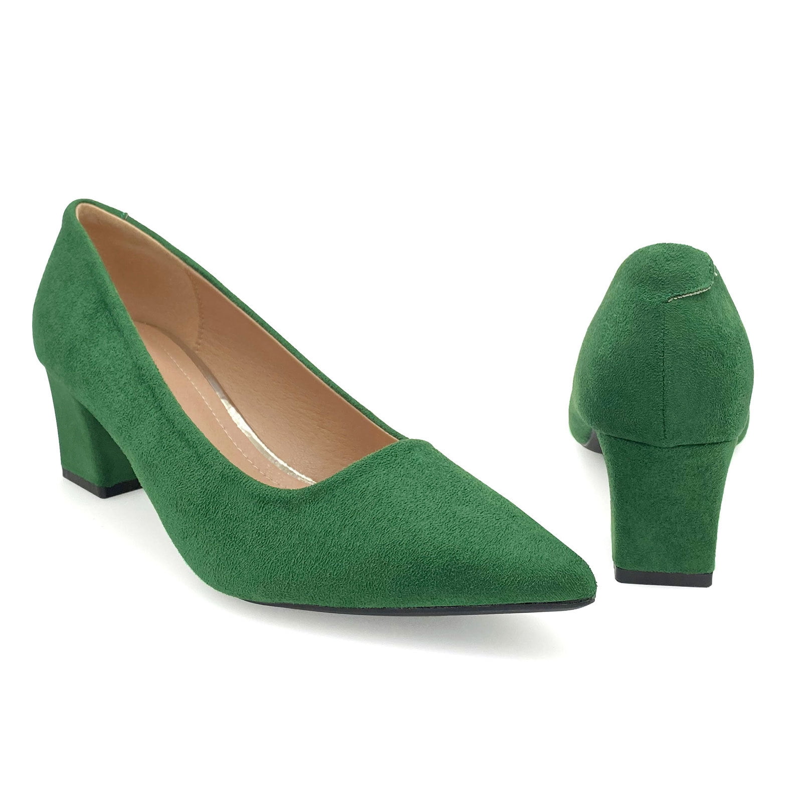 Women's Pumps Pointy Toe 2 Inches Slip On Low Chunky Block Heels ...