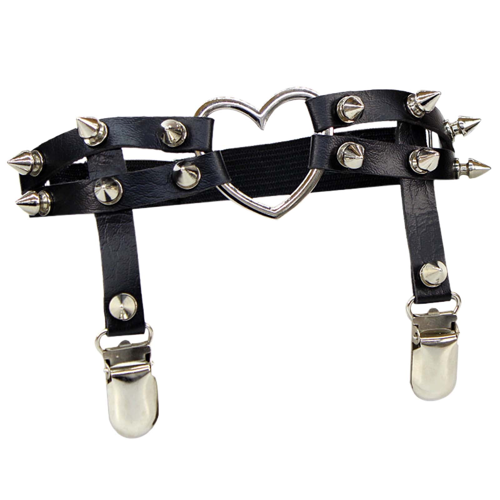 Women's Punk Leather Studded Dance Leg Rings and Sock Holders Stylish ...