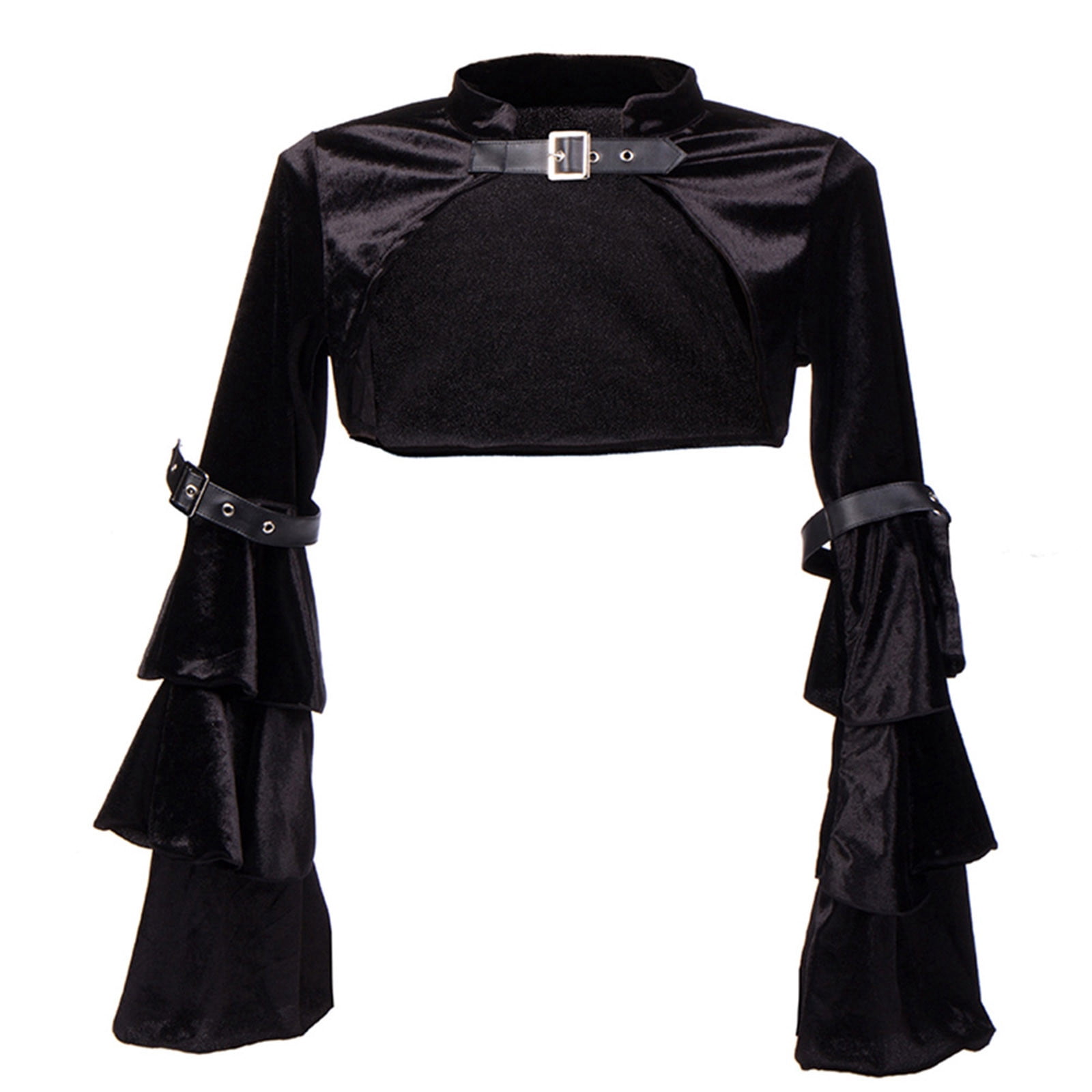Women's Punk Velvet Bolero Shrug Gothic Layered Bell Sleeve Cropped ...