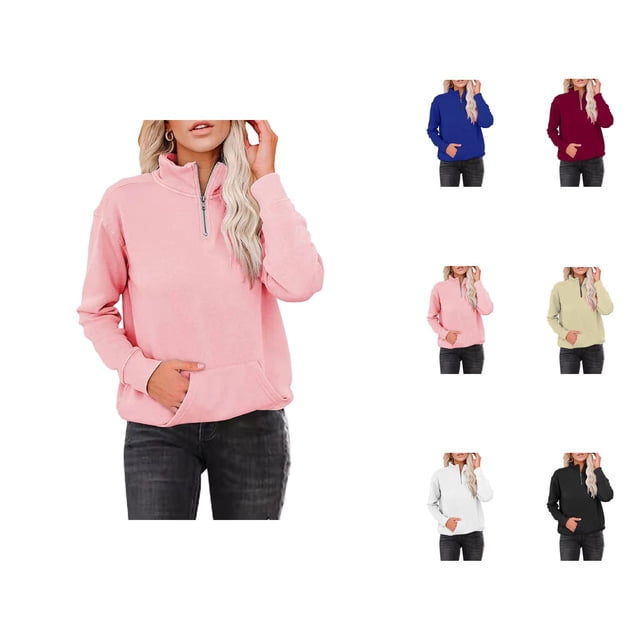Women's Quarter Zip Sweatshirt 2026 Fall Winter Casual Collared Basic ...