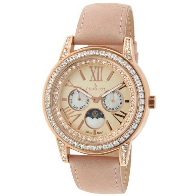 Women's Quartz Metal and Leather Dress Watch, Color:Pink (Model: 3031RG ...