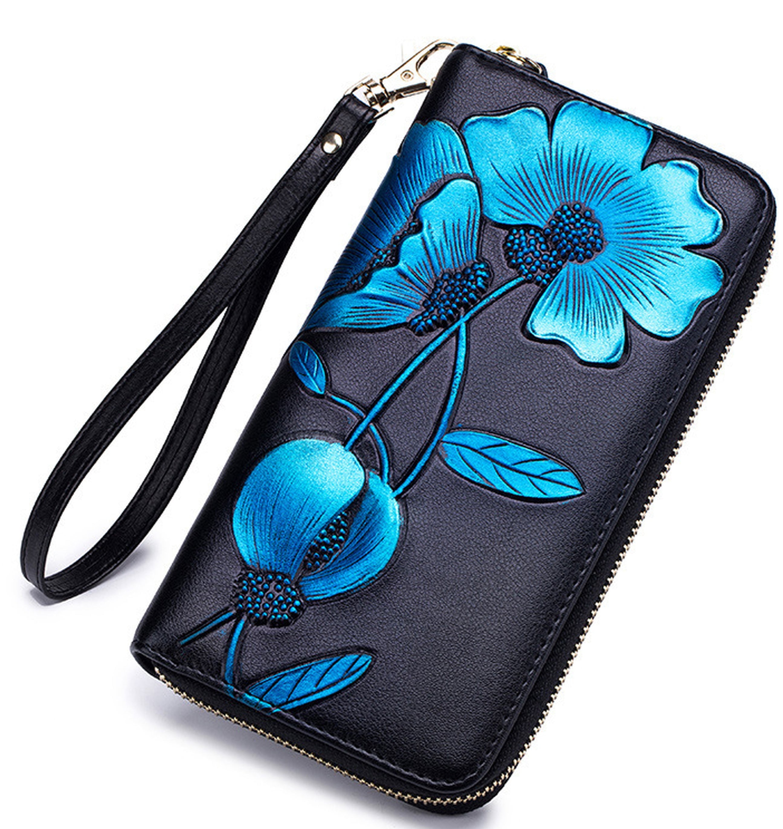 Women's RFID Block Leather Floral Zip Wallet, Purple - Walmart.com