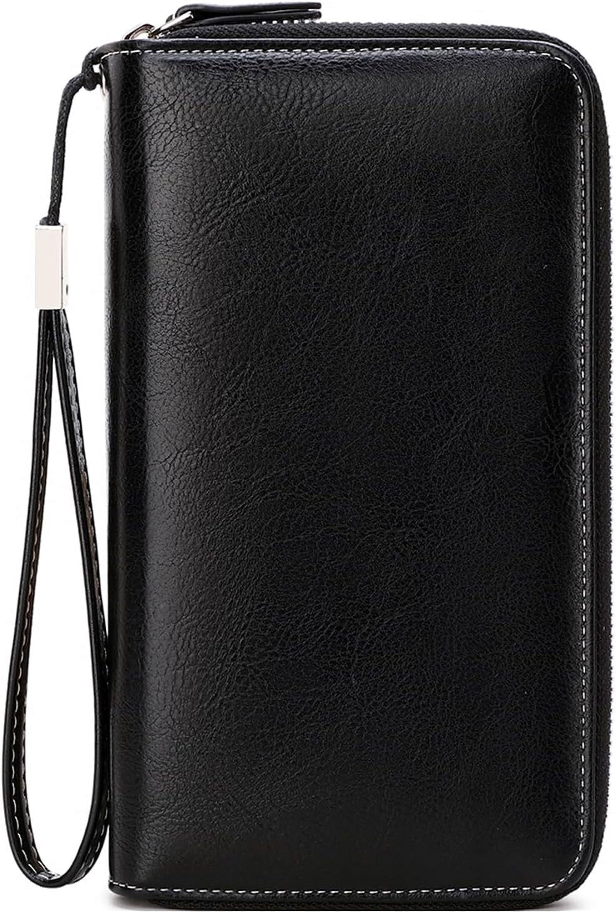 Women's RFID Blocking Leather Wallet - Large Capacity Double Zip Around ...