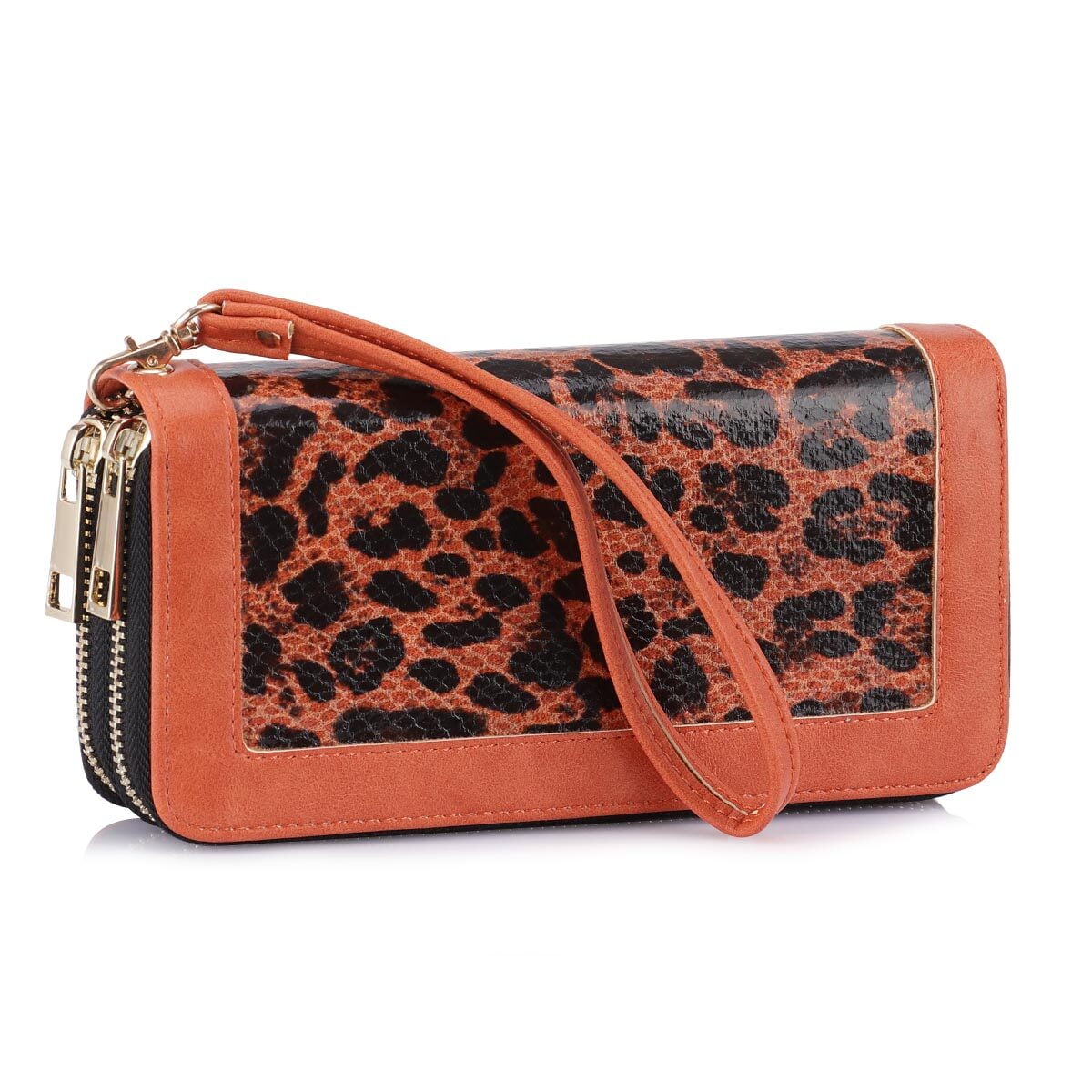 Women's RFID Blocking Leather Wallets Double Zipper Large Travel Purse ...