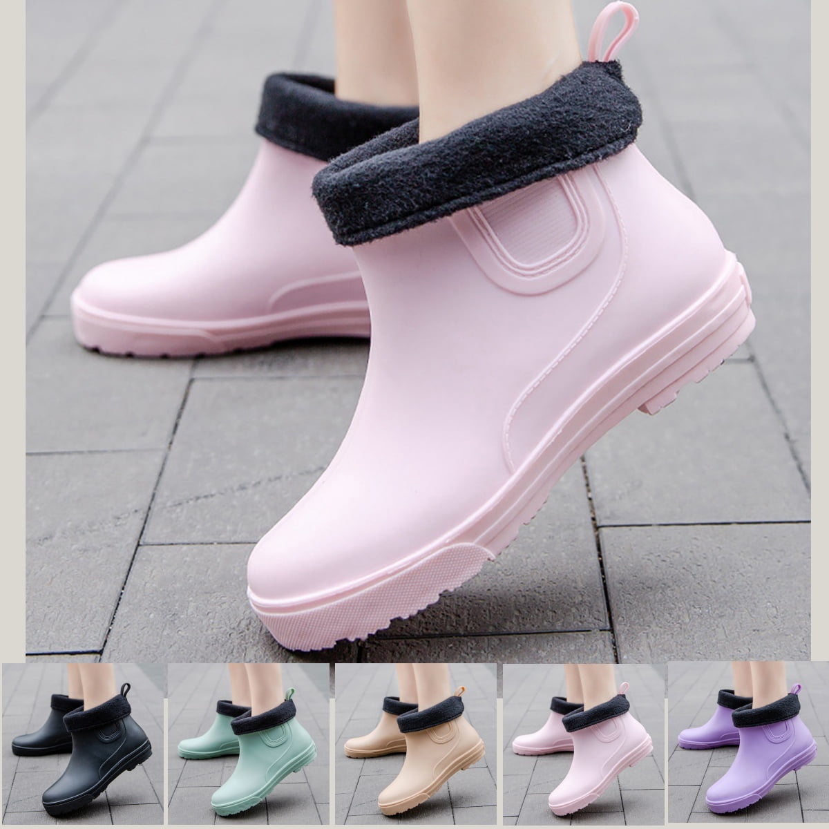 Women's Rain Boots Short Waterproof Non-Slip Platform Lug Sole Short ...
