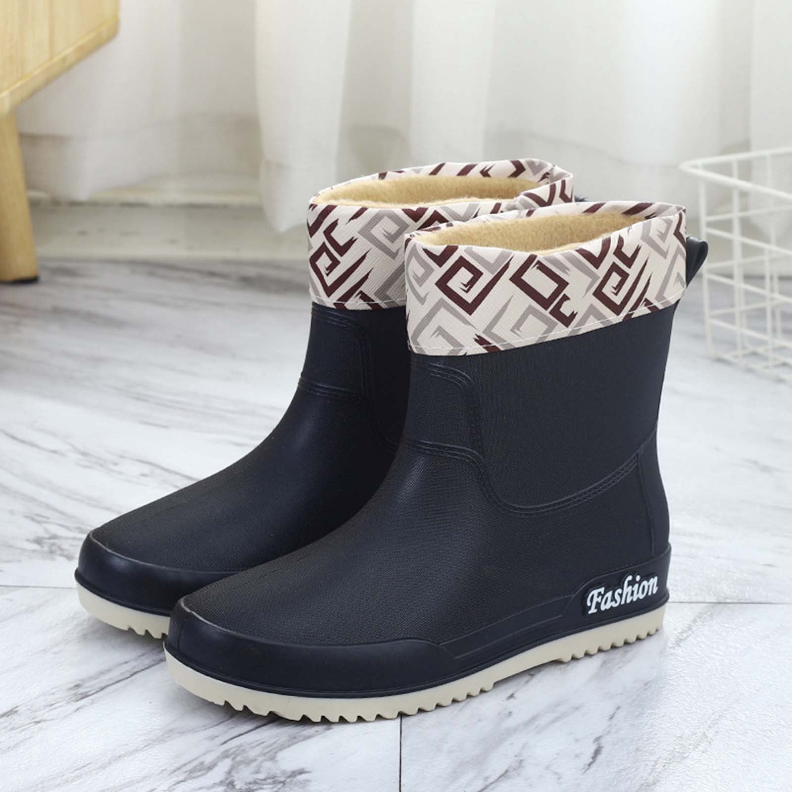 Women's Rain Boots Winter Lined with Fleece for Warmth Solid Color ...