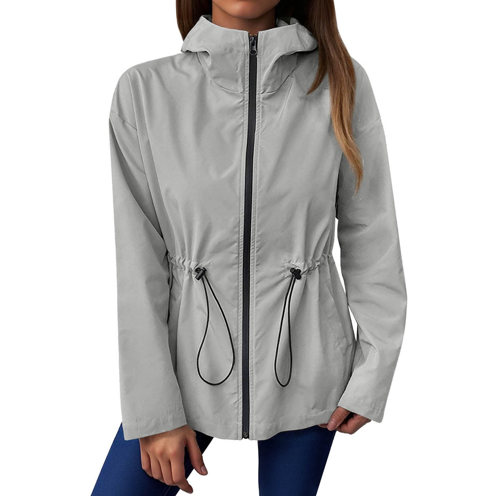 Women's Rain Jacket Zipped Windproof Waterproof Long Sleeve Outdoor ...