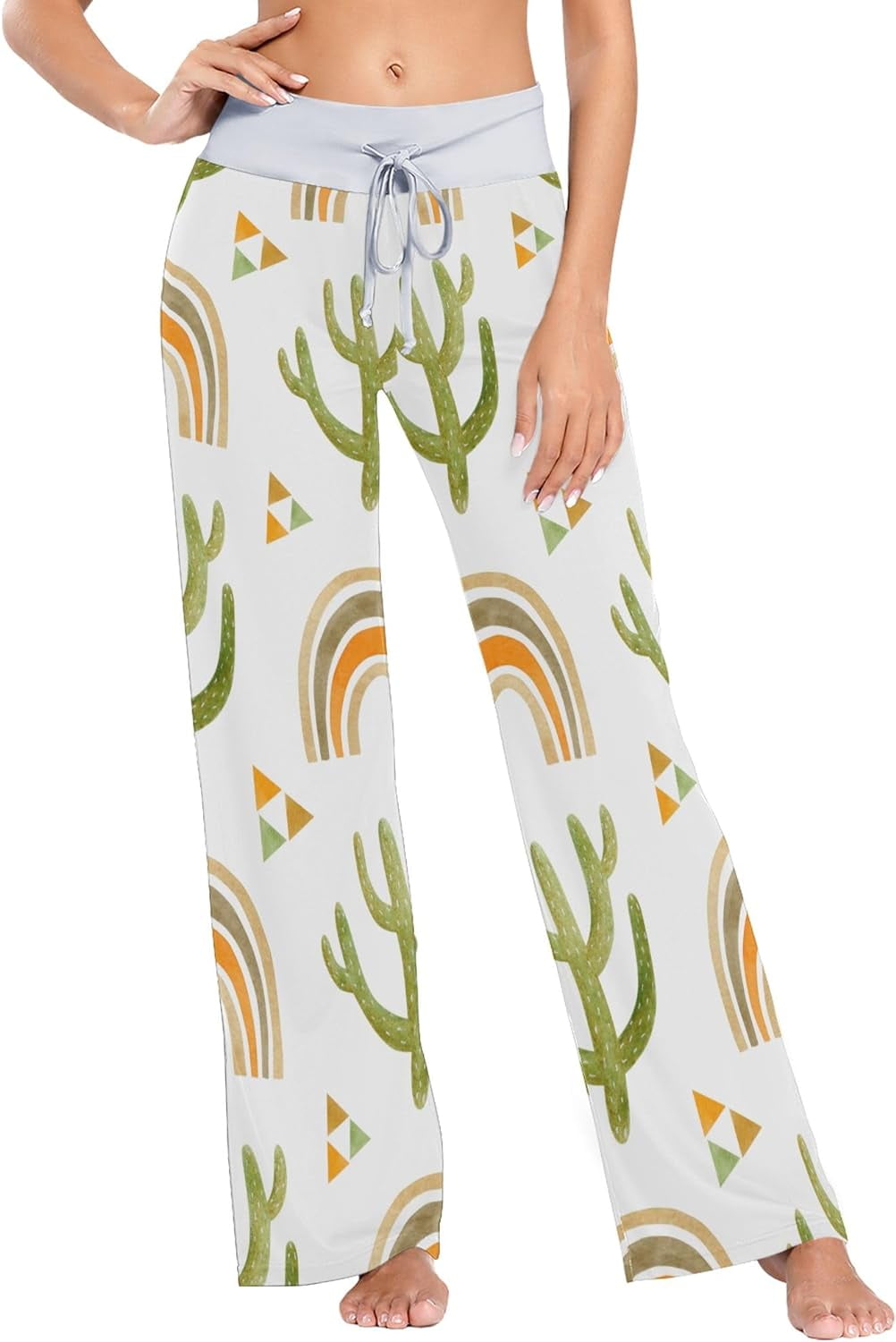 Women's Rainbow Cactus Boho Tribal Pajama Pants, Casual Pajama Bottoms ...