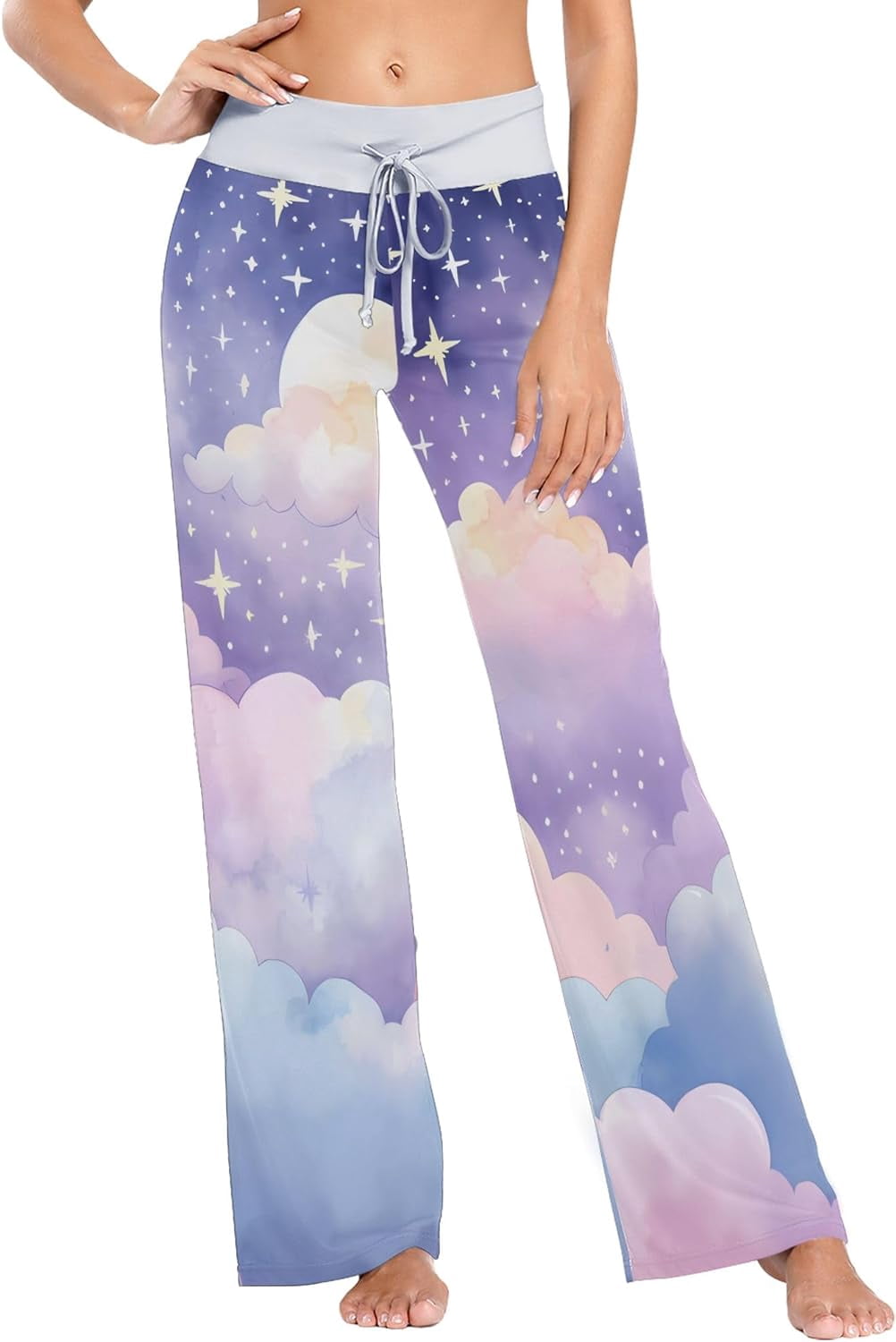 Women's Rainbow Clouds Stars Pajama Pants, Casual Pajama Bottoms Lounge ...