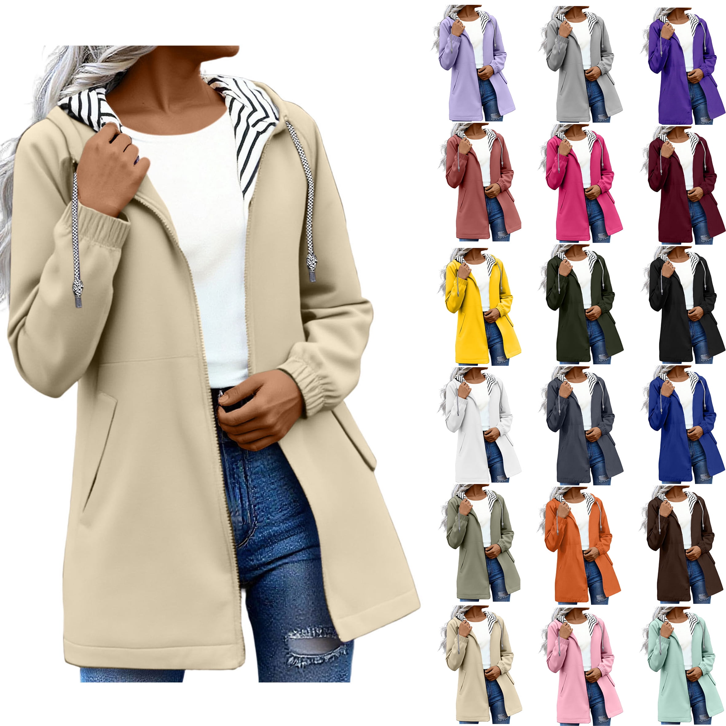 Women's Raincoats Women Solid Rain Jacket Outdoor Plus Size Hooded ...