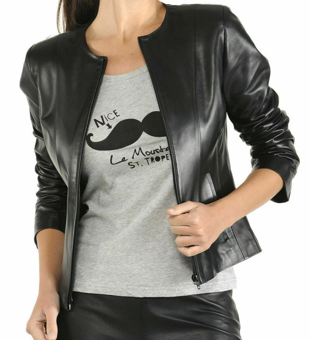 Women’s Real Black Leather Biker Jacket – Slim Fit, Zip Up, Casual ...