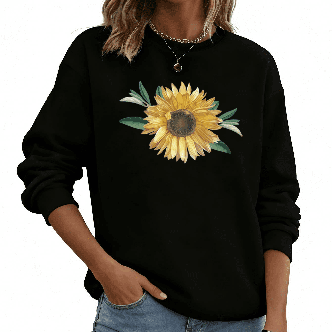 Women's Realistic Sunflower Botanical Watercolor Graphic Casual ...