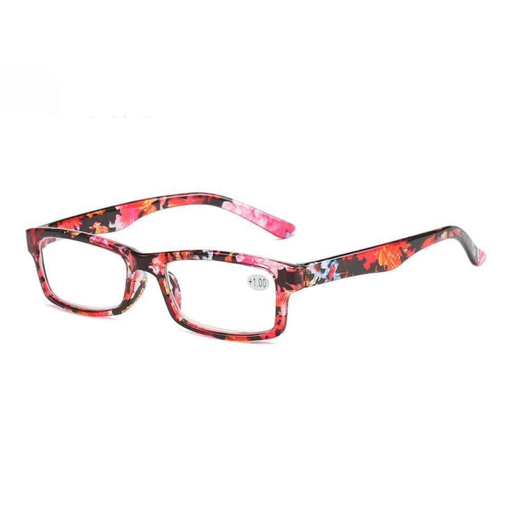Women's Red Floral Small Rectangle Reading Glasses 2.50 Men's Classic ...