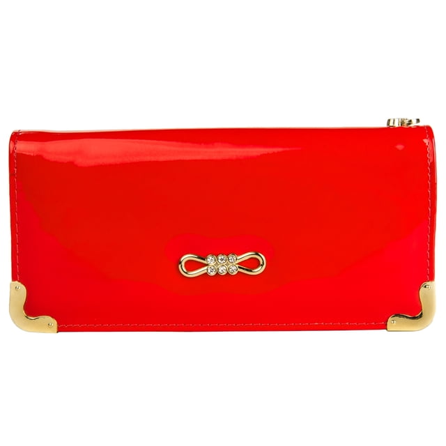 Women's Red Glossy Patent Leather Wallet With Card Holder Organizers ...