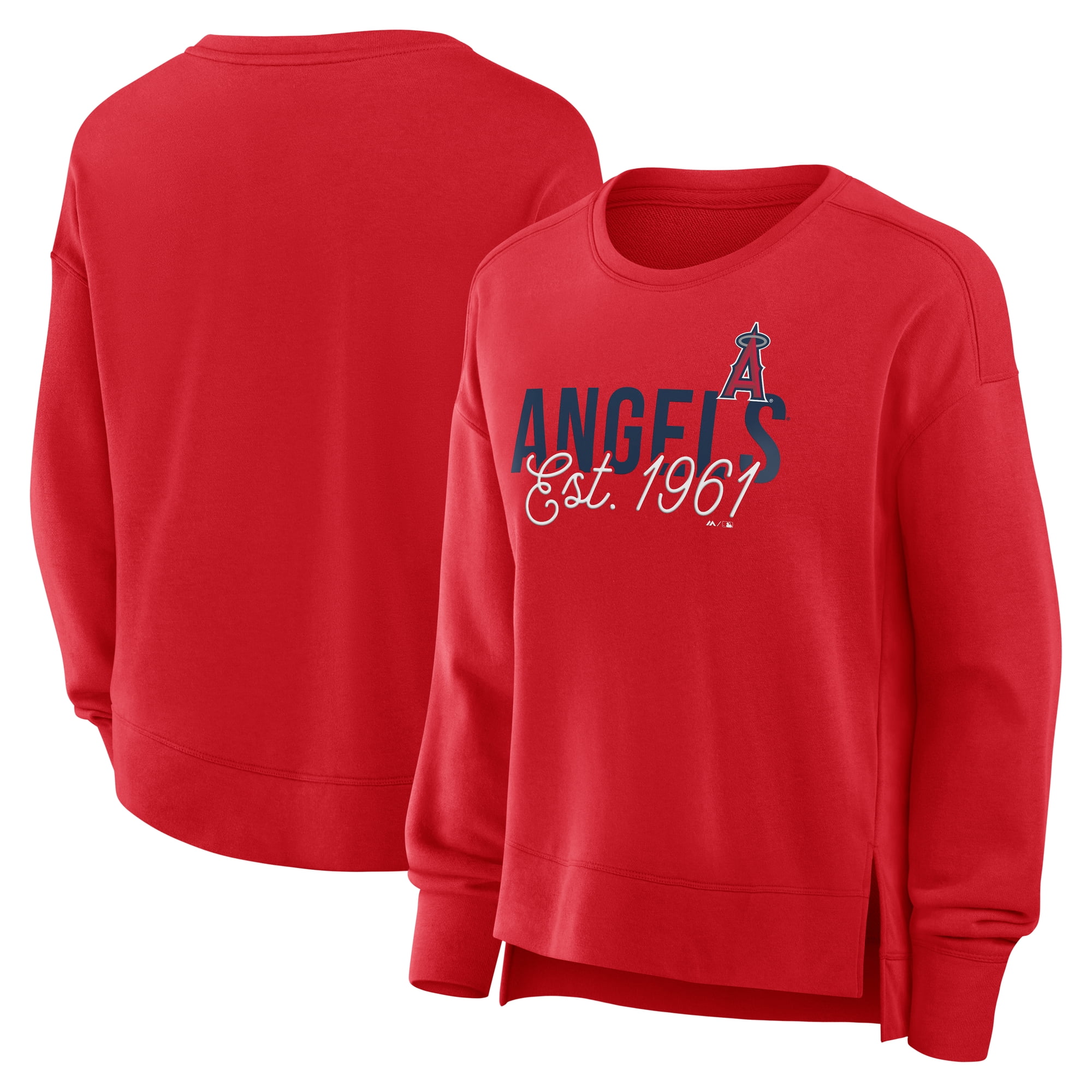 Los Angeles Angels Women's Red Go For Gold Fleece Crew Neck Pullover ...
