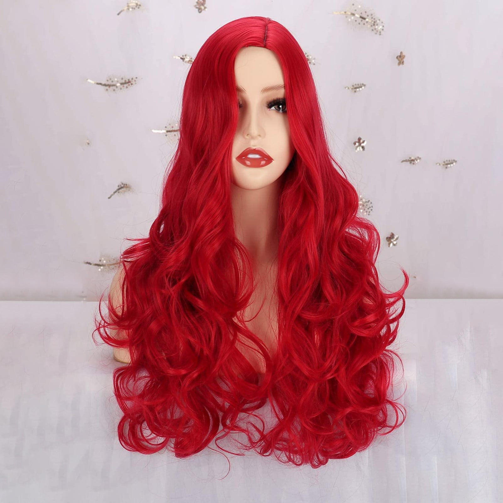 Women's Red Micro Curl Headgear Wavy Curl Wig Can Be Straightened and ...