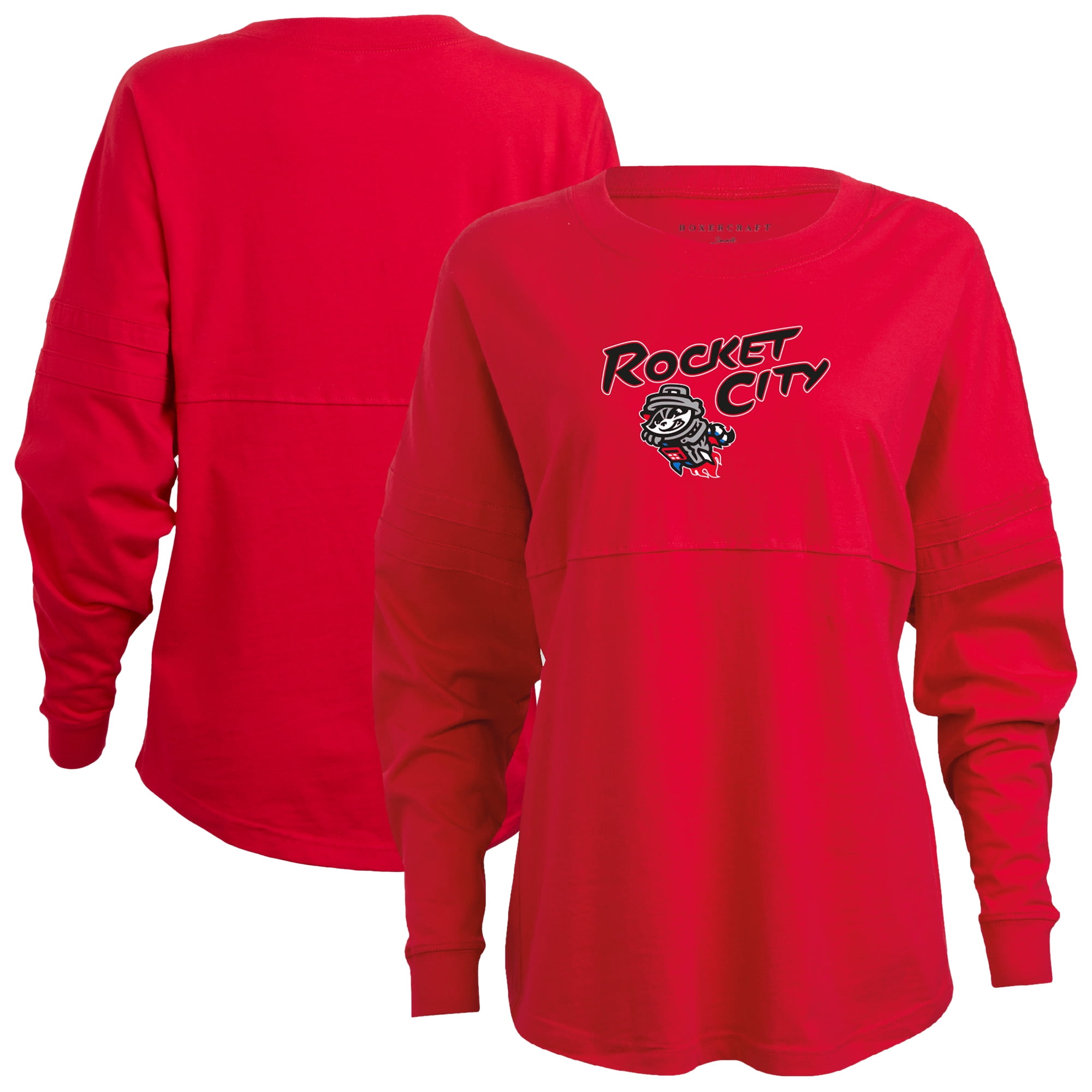 Women's Red Rocket City Trash Pandas Retro Jersey Long Sleeve Pom Pom T ...