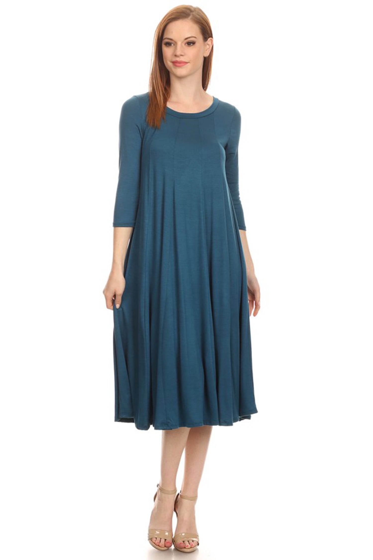 Women s Relaxed Fit 3 4 Sleeve Round Neck Jersey Knit A Line Solid Maxi women-s-relaxed-fit-3-4-sleeve-round-neck-jersey-knit-a-line-solid-maxi