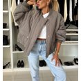 Women's Relaxed Quilted Bomber Jacket with Curved Stitching, Ribbed ...
