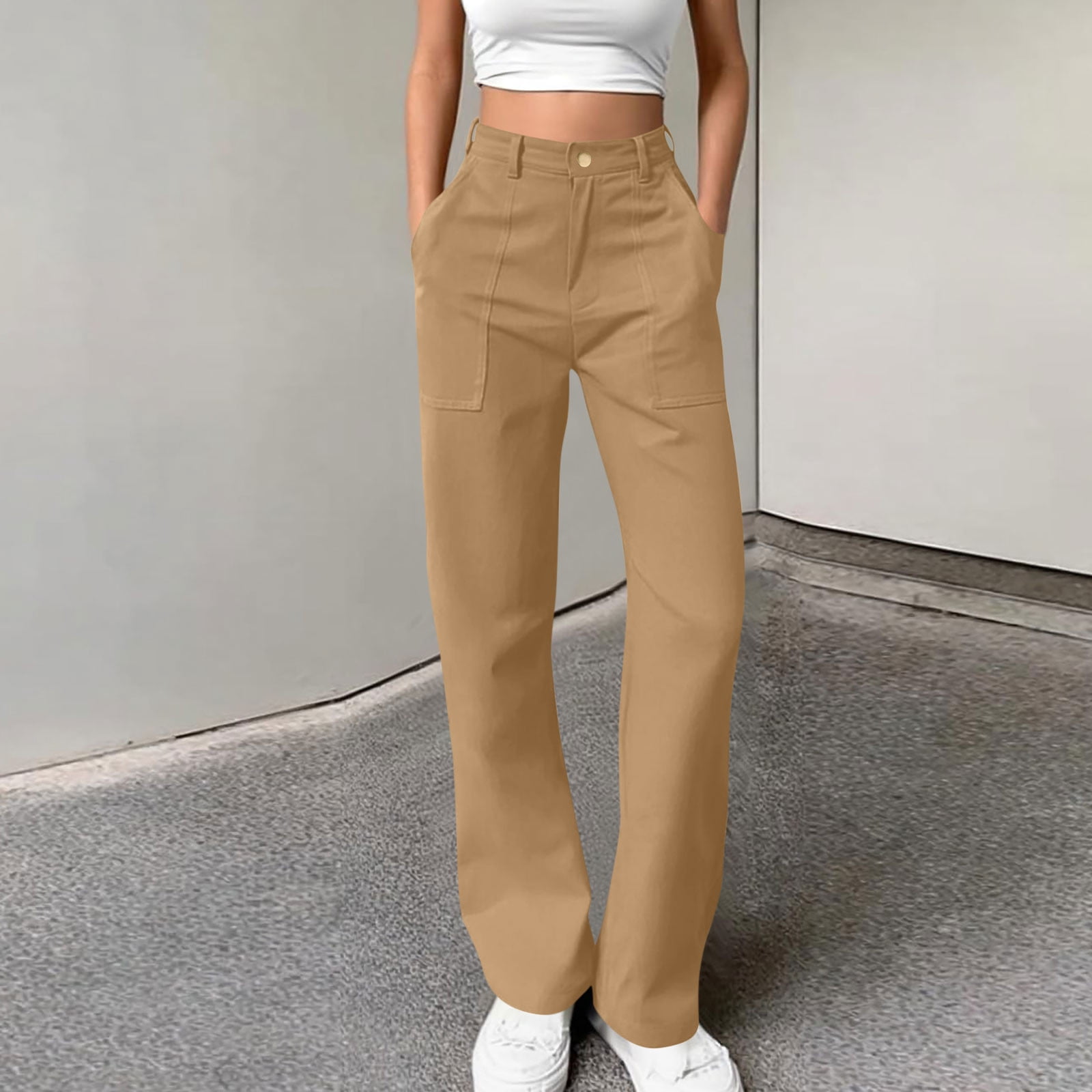 Women's Relaxed Straight Work Pants High Waisted Cotton Twill Cargo ...