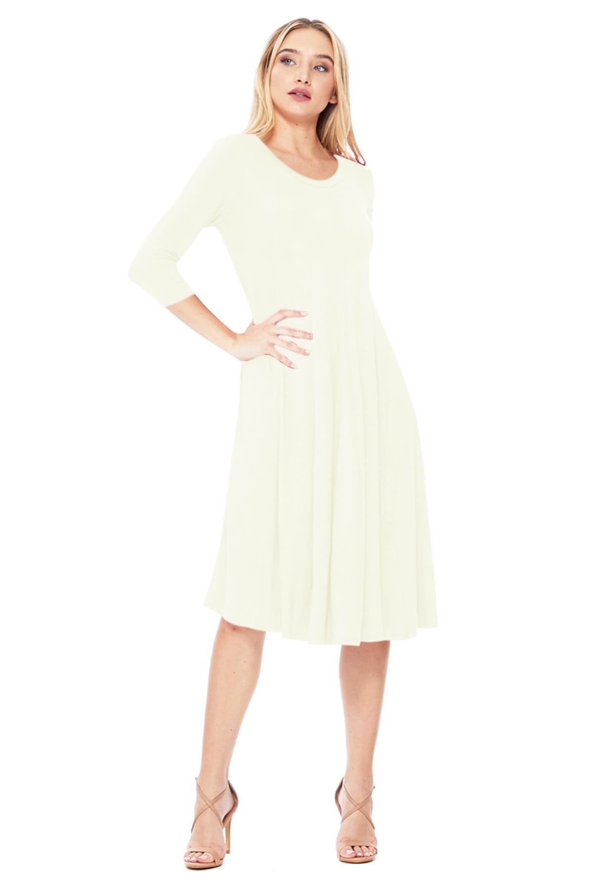 Women's Relexed Fit 3/4 Sleeve Round Neck A-Line Long Dress - Walmart.com