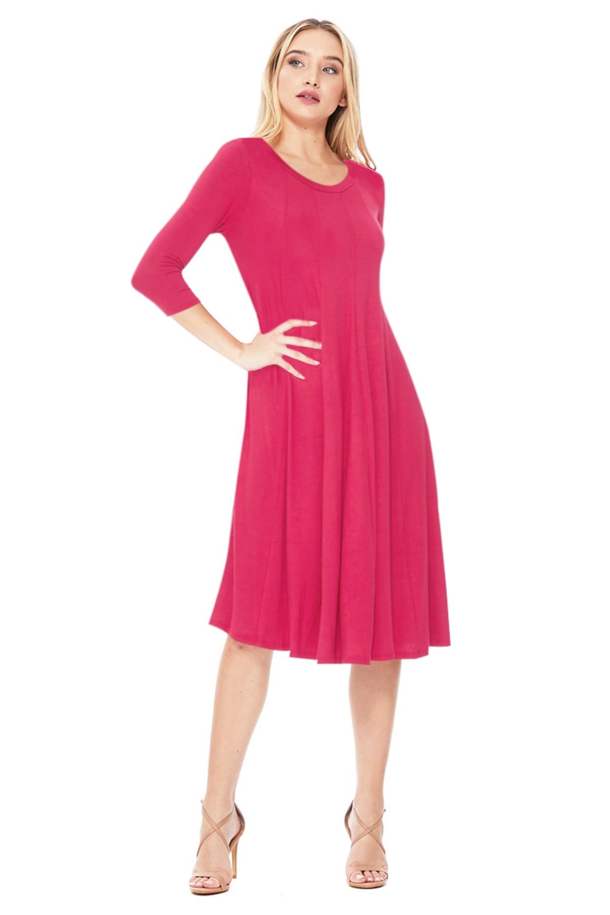 Women's Relexed Fit 3/4 Sleeve Round Neck A-Line Long Dress - Walmart.com