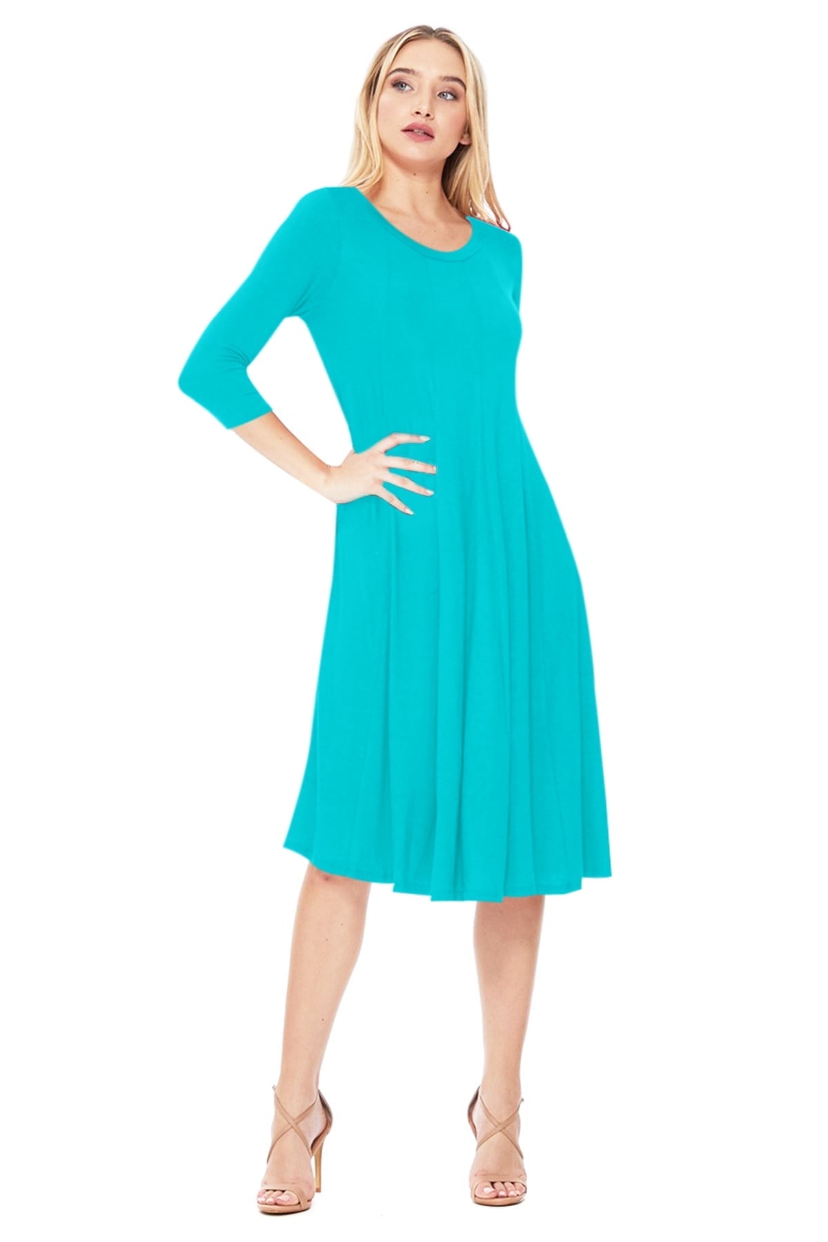 Women's Relexed Fit 3/4 Sleeve Round Neck A-Line Long Dress - Walmart.com
