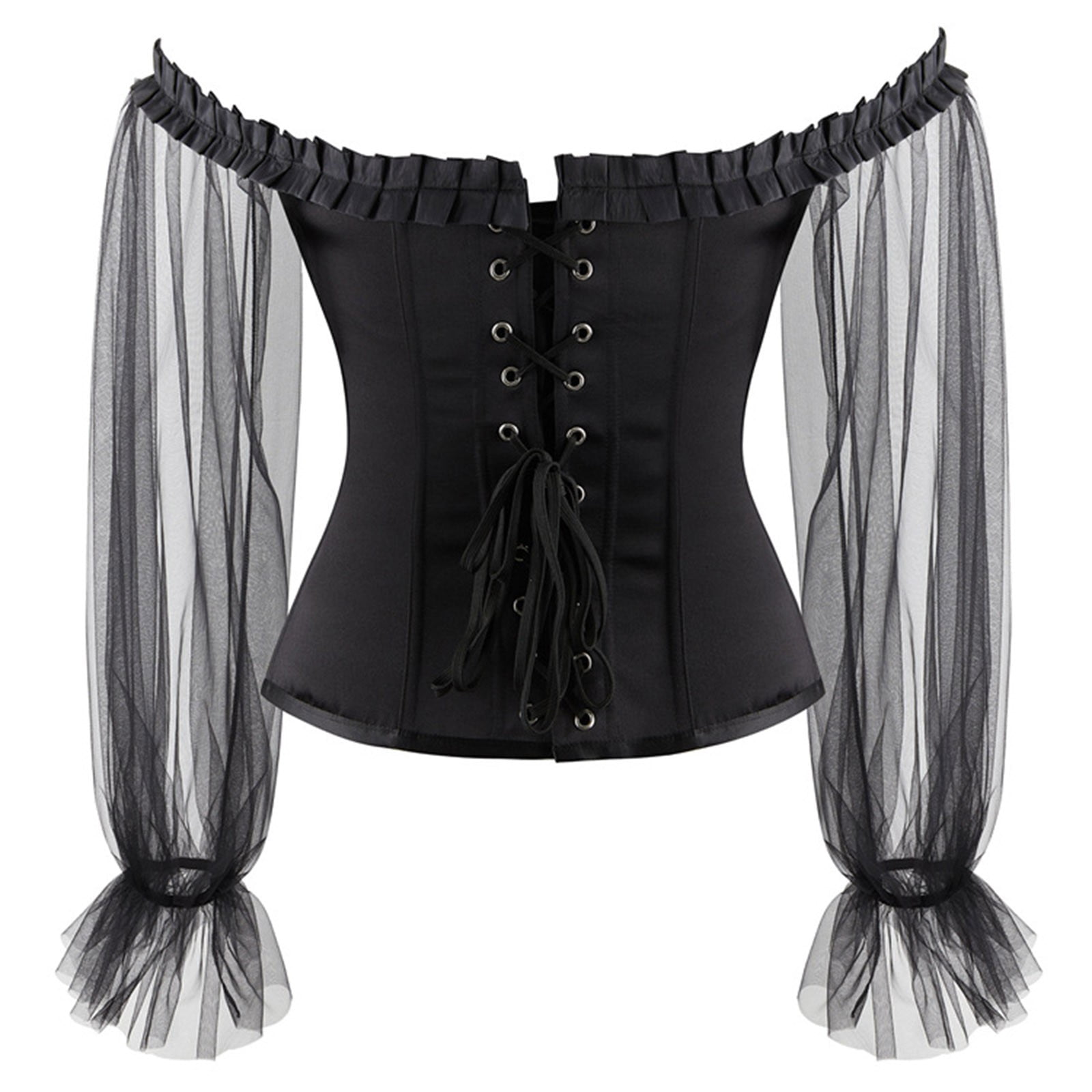 Women's Renaissance Victorian Corsets Bustier Brocade Mesh Long Sleeves ...