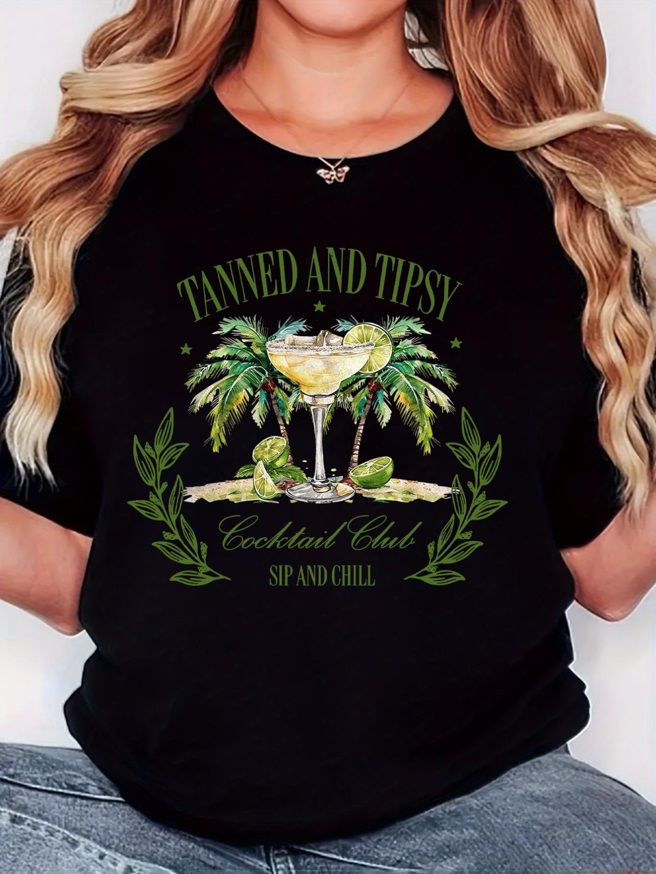 Women's Retro Minimalist "Tanned and Tipsy Sip Chill" Coconut Drink ...