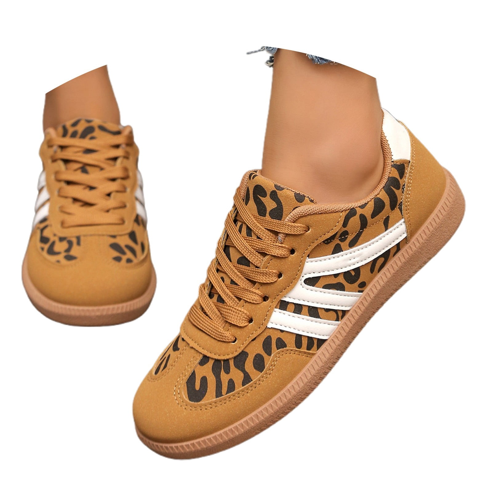 Women's Retro Patchwork Leopard Print Casual Sneakers Fashion Flat Sole ...