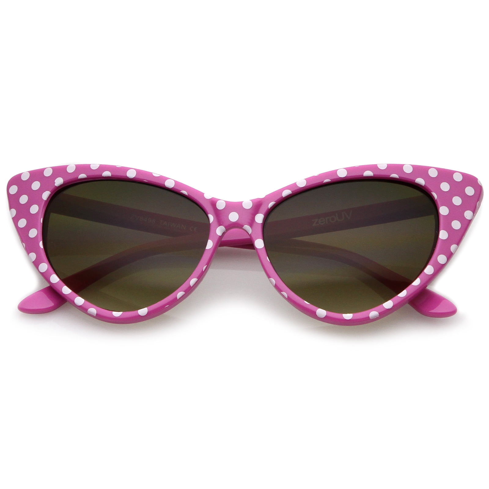 Womens Retro Polka Dot Oversize Cat Eye Sunglasses 50mm Pink White